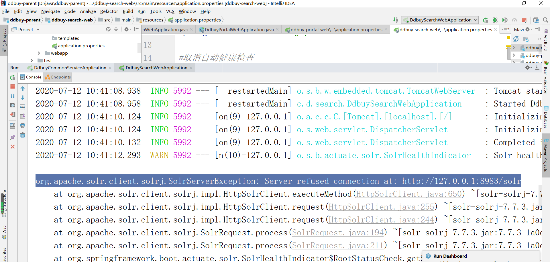 org.apache.solr.client.solrj.SolrServerException: Server refused connection at: http://127.0.0.1 ...