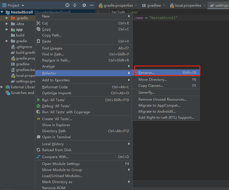 Android Studio 修改工程名_android studio项目名称中括号的内容怎么改-CSDN博客