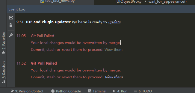 Git拉取失败 Your local changes would be overwritten by merge.Commit, stash or revert them to proceed ...
