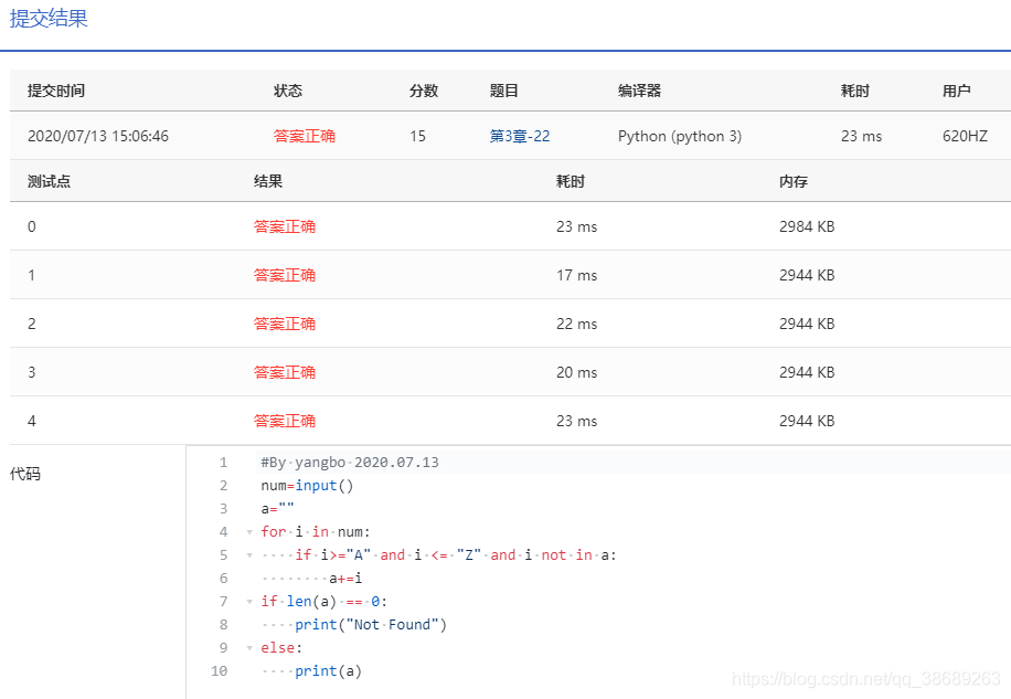 【python】 第3章 22 输出大写英文字母 15分本题要求编写程序顺序输出给定字符串中所出现过的大写英文字母每个字母只输出一 Csdn博客