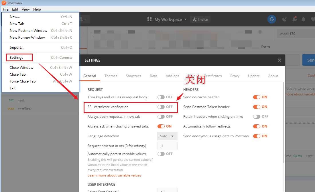 postman请求无响应The server couldn‘t send a response:Fix this by turning off ...