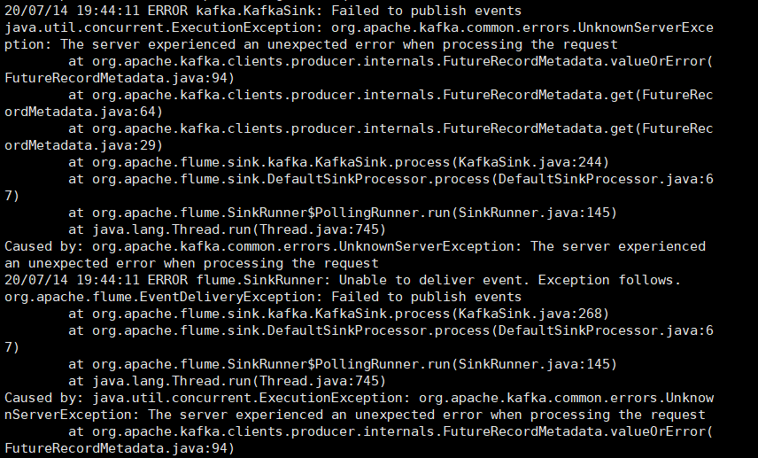 flume写入Kafka错误：The server experienced an unexpected error when processing the request-CSDN博客