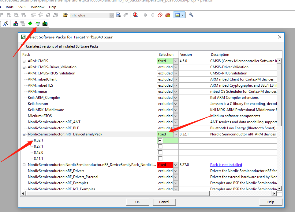 NRF52 SDK16 示例编译错误_error #540: 'arm::cmsis:dsp:library:1.7.0' compone ...