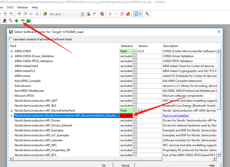 NRF52 SDK16 示例编译错误_error #540: 'arm::cmsis:dsp:library:1.7.0' compone ...