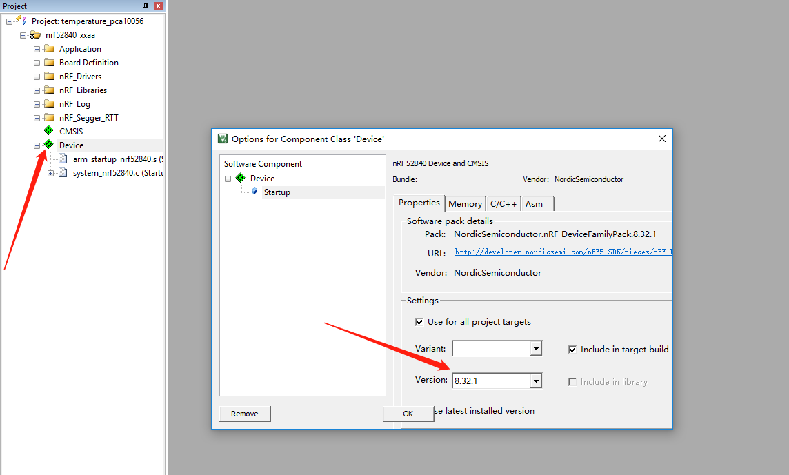 NRF52 SDK16 示例编译错误_error #540: 'arm::cmsis:dsp:library:1.7.0' compone ...
