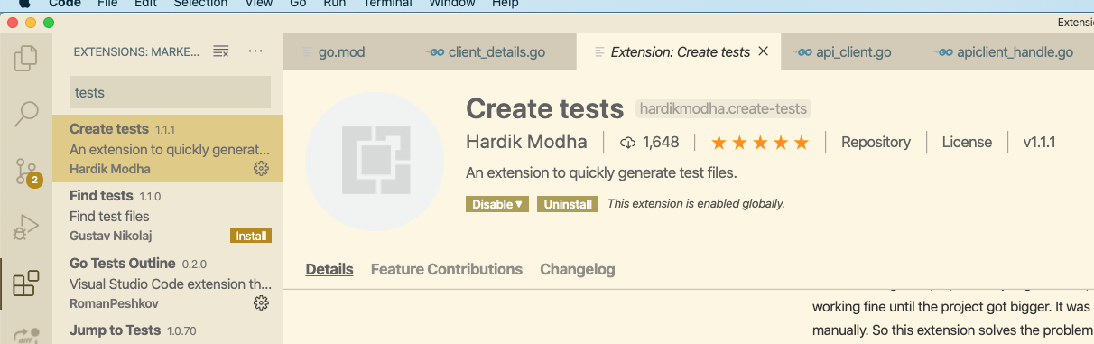 vscode中使用 golang gotests进行单元测试_vscode golang 一组tests-CSDN博客