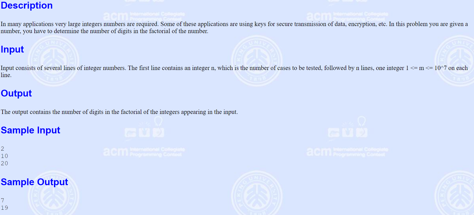 POJ 1423 Big Number（斯特林公式）-CSDN博客