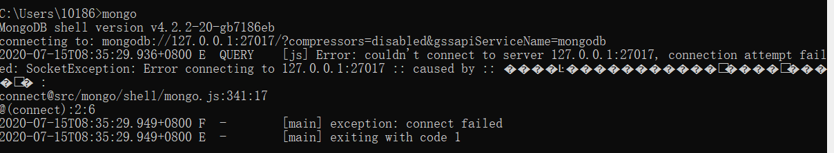 mongodb连接本地服务失败的问题_socketexception: error connecting to 127.0.0.1:270-CSDN博客