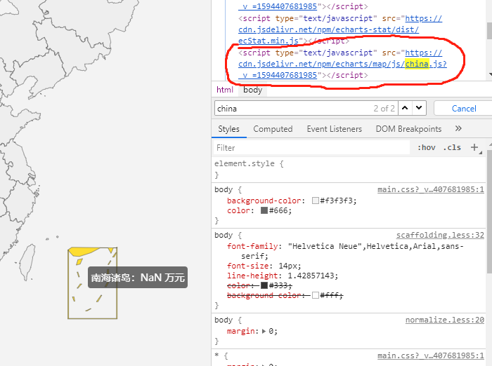 通过echarts 使用china.js时出现南沙诸岛乱码问题_china.js乱码-CSDN博客
