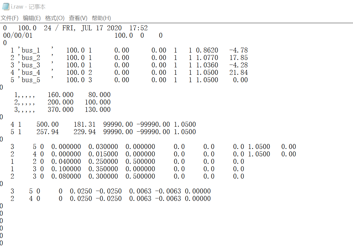 PSSE潮流数据输入文件及与IEEE潮流数据文件的转化_psse仿真软件 raw数据 打开-CSDN博客
