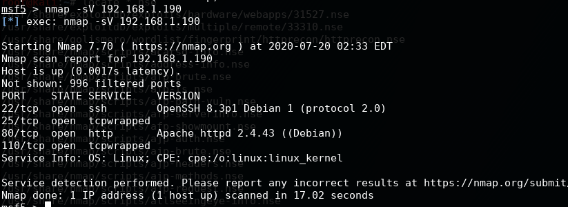 Metasploit技术--p2--使用Nmap扫描_在metasploit里用nmap扫描你机器ip地址所在网段有哪些地址是存活的-CSDN博客