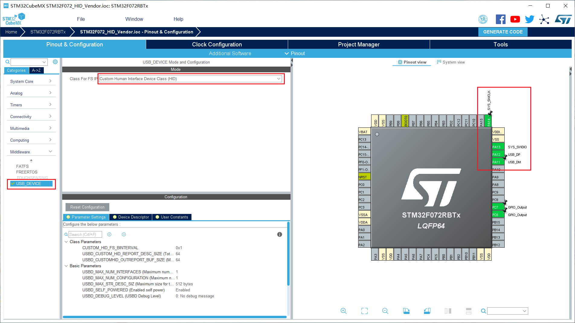 Stm32cubemx生成stm32f072 Usb 自定义hid Device Csdn博客