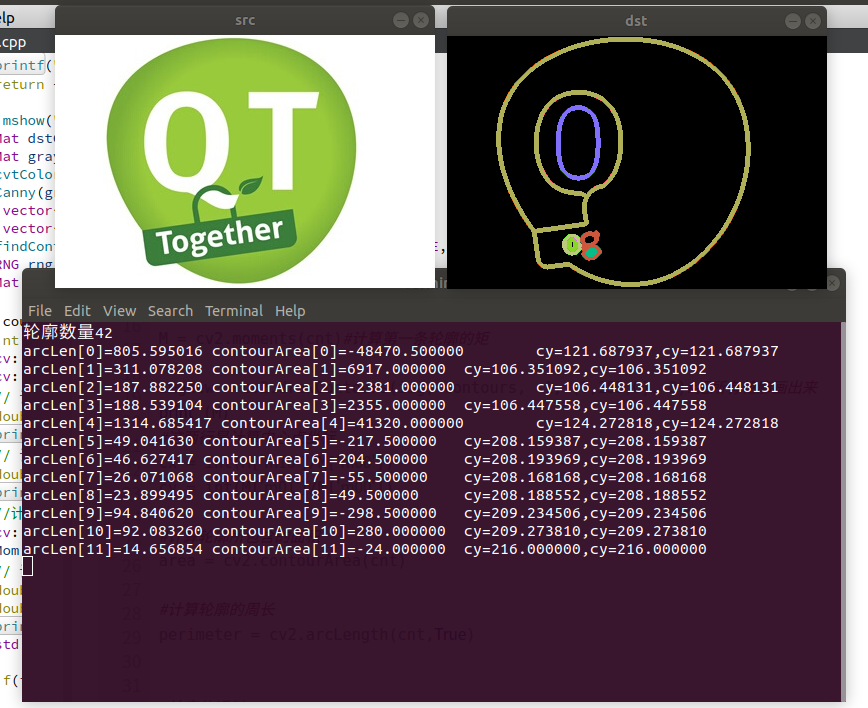 opencv, contour extraction, calculation of arc length, calculation of ...