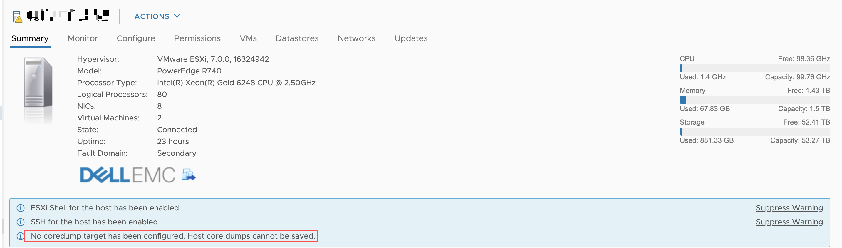 VMware vSAN主机告警No coredump target has been configured. Host core dumps cannot be saved.-CSDN博客