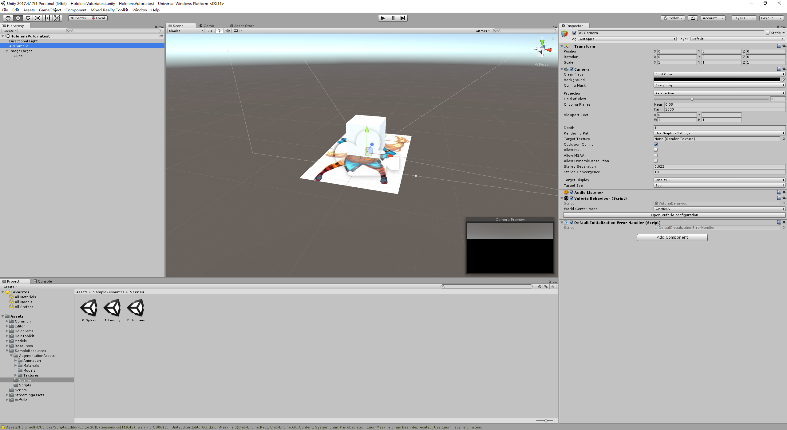 Vuforia Working with the HoloLens Sample in Unity_vuforia hololens 2 sample reauires the ...