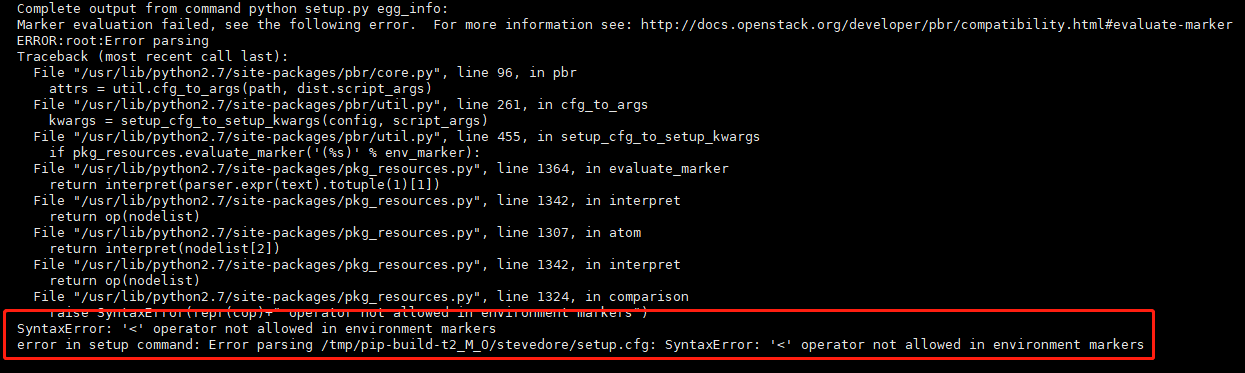 SyntaxError: ‘＜‘ operator not allowed in environment markers_