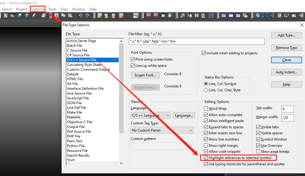 Source Insight4设置行指示（高亮）和选定高亮方法_source insight4设置高亮-CSDN博客