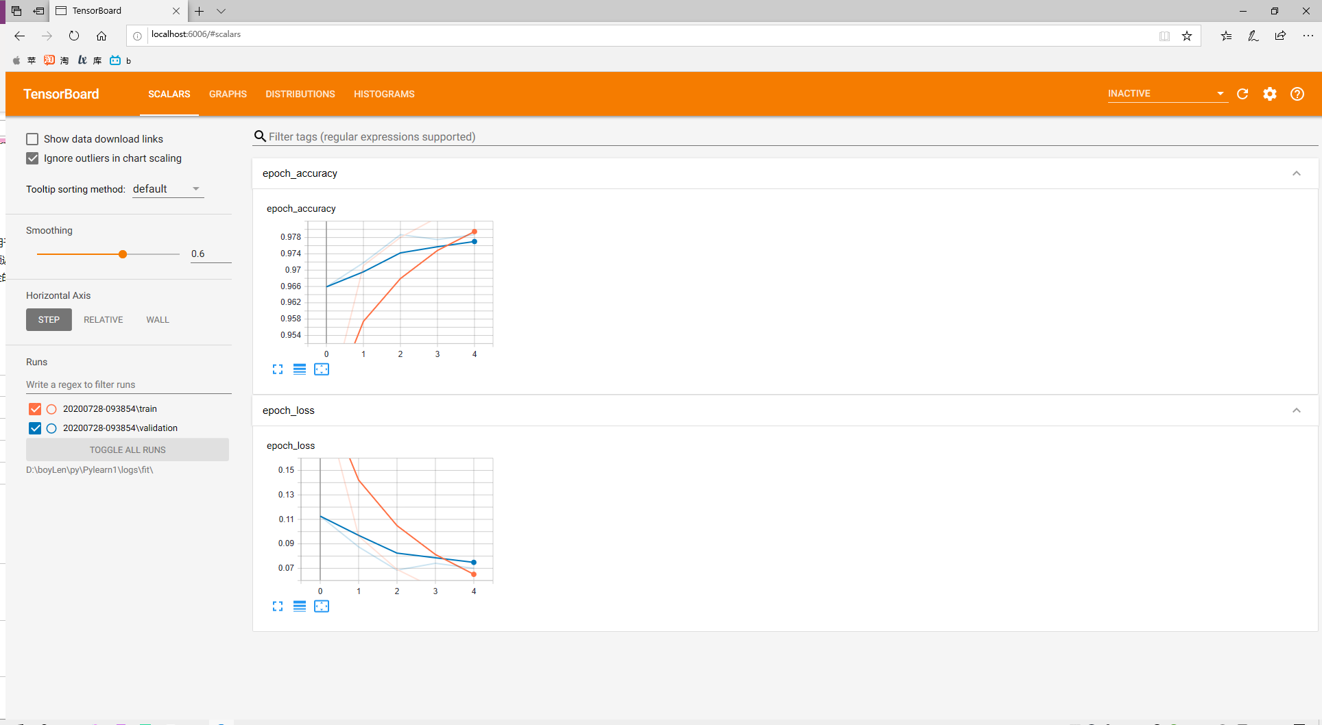 解决tensorboard调用Web显示时出现的No dashboards are active for the current data set错误_tensorflow 2.0 ...