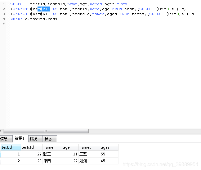 Mysql 使数据并列和并排显示两个sql查询结果并列显示 Csdn博客