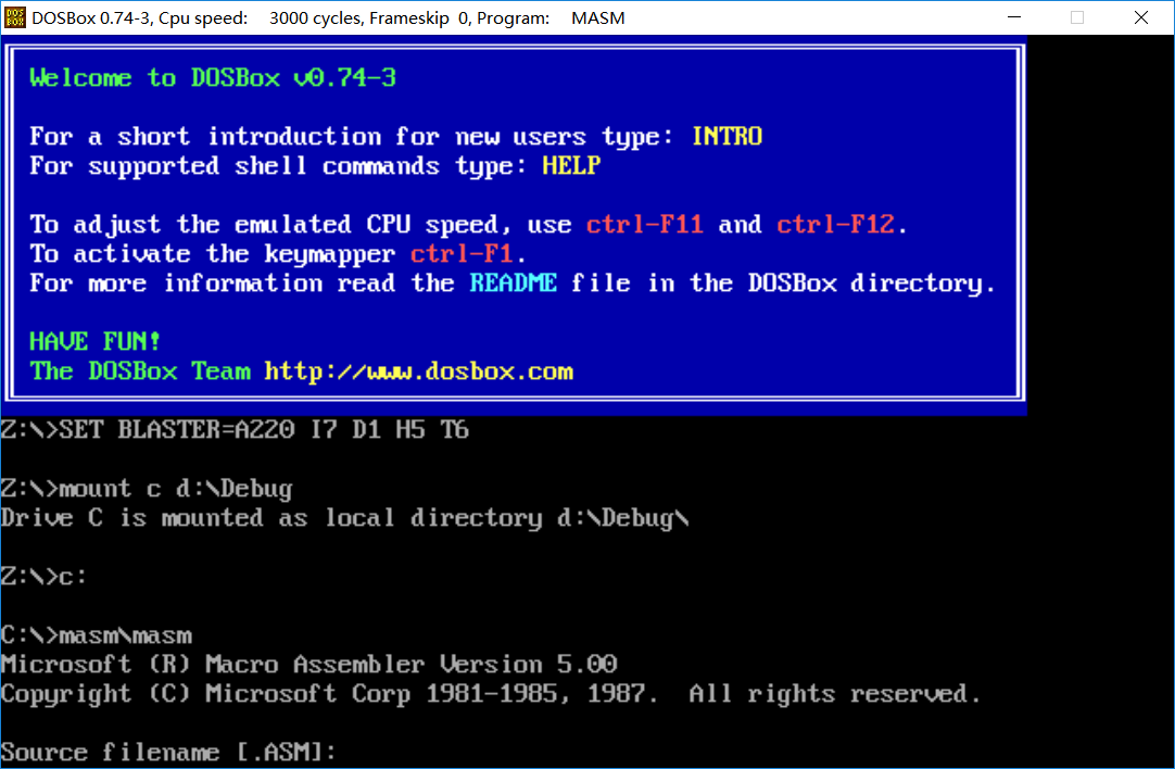 关于dosbox下masm5.0的配置，以及dosbox的屏幕大小调整_masm调试窗口怎么变大-CSDN博客