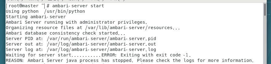 启动ambari服务失败 报错java.sql.SQLException: Access denied for user ‘ambari‘@‘master‘ (using password ...