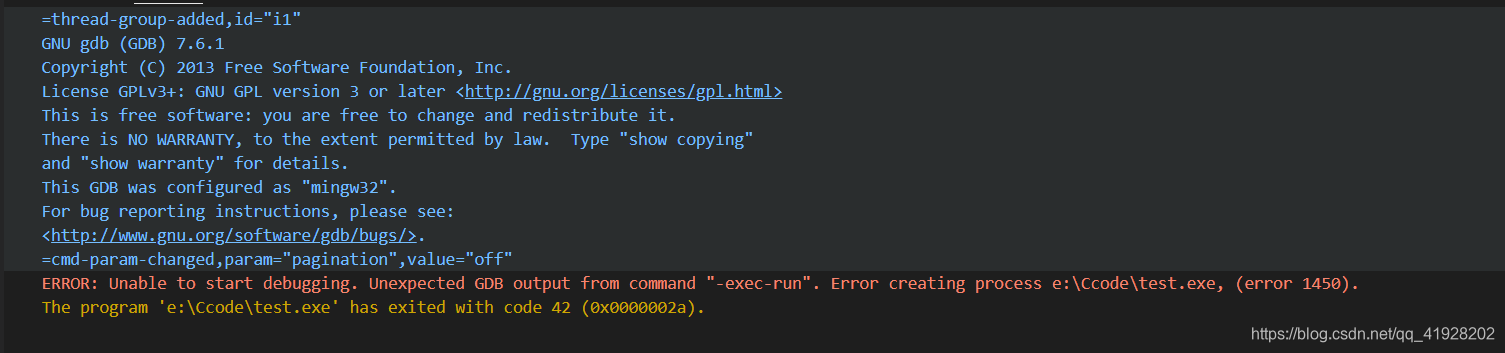 【vscode】unexpected Gdb Output From Command “ Exec Run“(error 1450)unexpected Gdb Output From