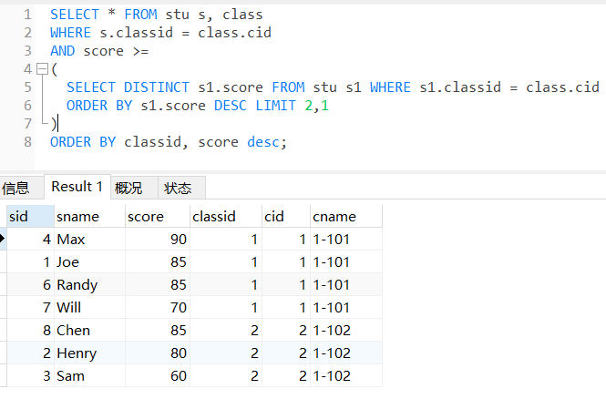 Mysql 用一条sql语句写成每个班级分数前三高的所有学生 每个学生成绩最高的3条记录 Csdn博客