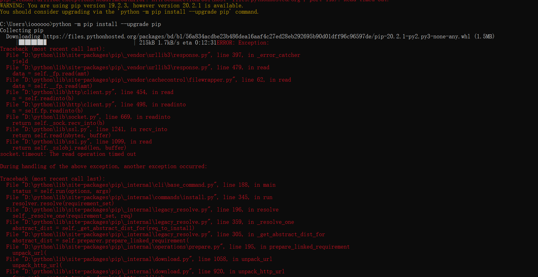 解决pip更新问题.WARNING: You are using pip version 19.2.3, however version 20.2.1 is available.-CSDN博客