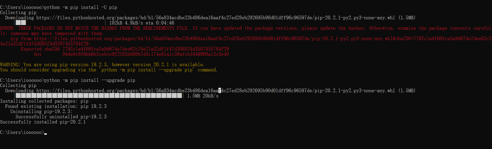 解决pip更新问题.WARNING: You are using pip version 19.2.3, however version 20.2.1 is available.-CSDN博客