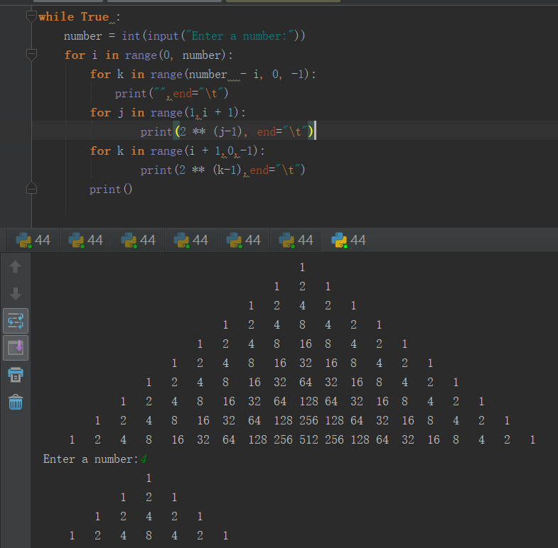 Python练习题 循环语句（37~54）二_使用循环编写程序显示下列四种模式:-CSDN博客