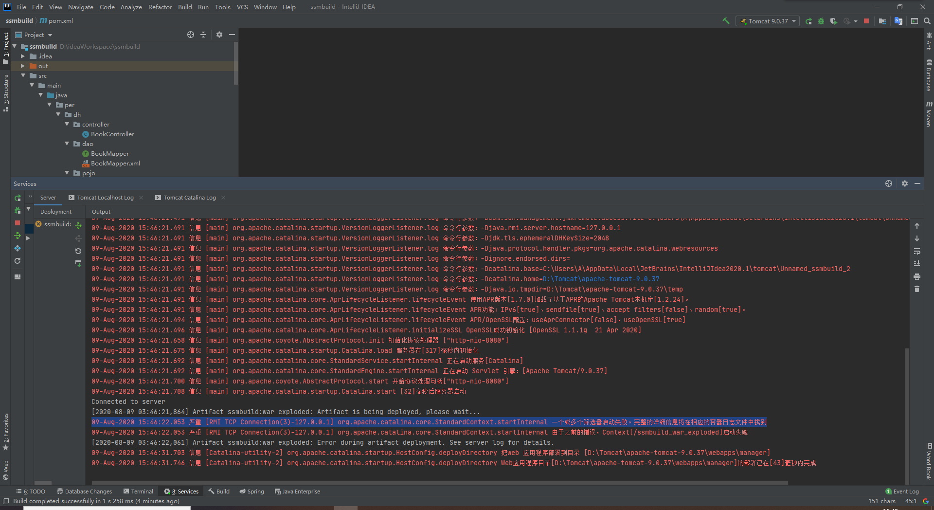 严重 [RMI TCP Connection(3)-127.0.0.1] org.apache.catalina.core.StandardConte 一个或多个筛选器启动失败 idea（已 ...