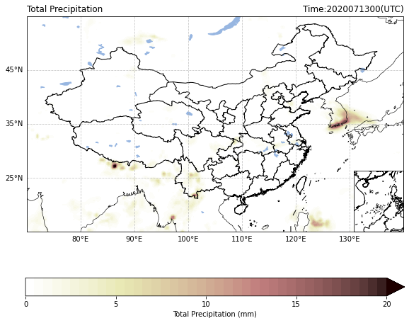 ERA5再分析资料，绘制2020年7月13日0点（UTC）总降水全国分布图_使用“xarray”读取era5网格化数据,即加载2020年7月13日0点全国降水量数据集:“20-CSDN博客
