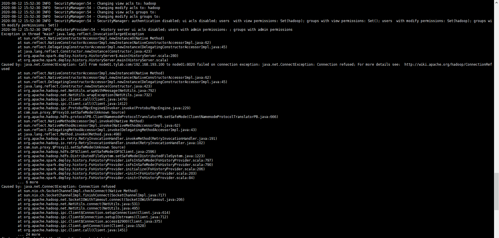 Spark history server 启动报错：History server ui acls disabled； users with admin permissions_history ...
