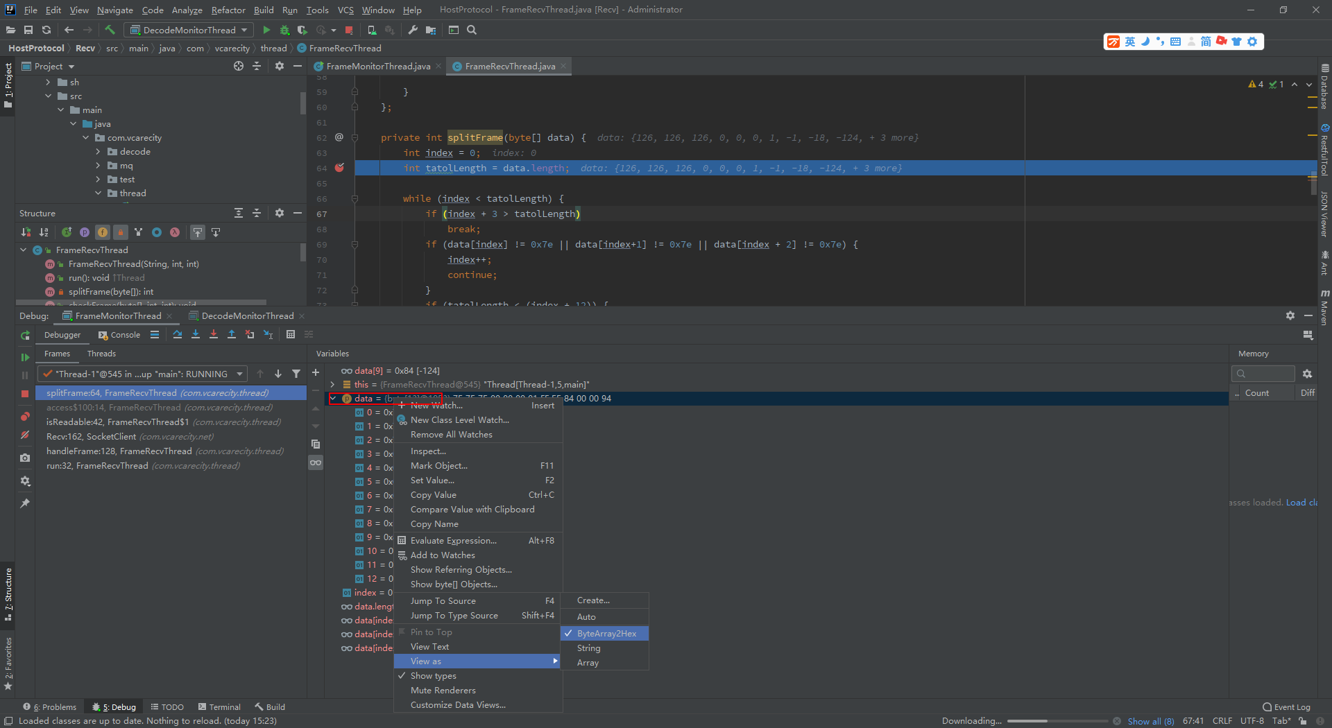 关于在Idea调试的时如何显示16进制的处理_intellij idea调试watch变量怎么显示 hex-CSDN博客