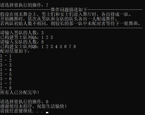 【数据结构】第3章 栈和队列 实验3：循环队列舞伴问题舞伴问题数据结构实验报告 Csdn博客 