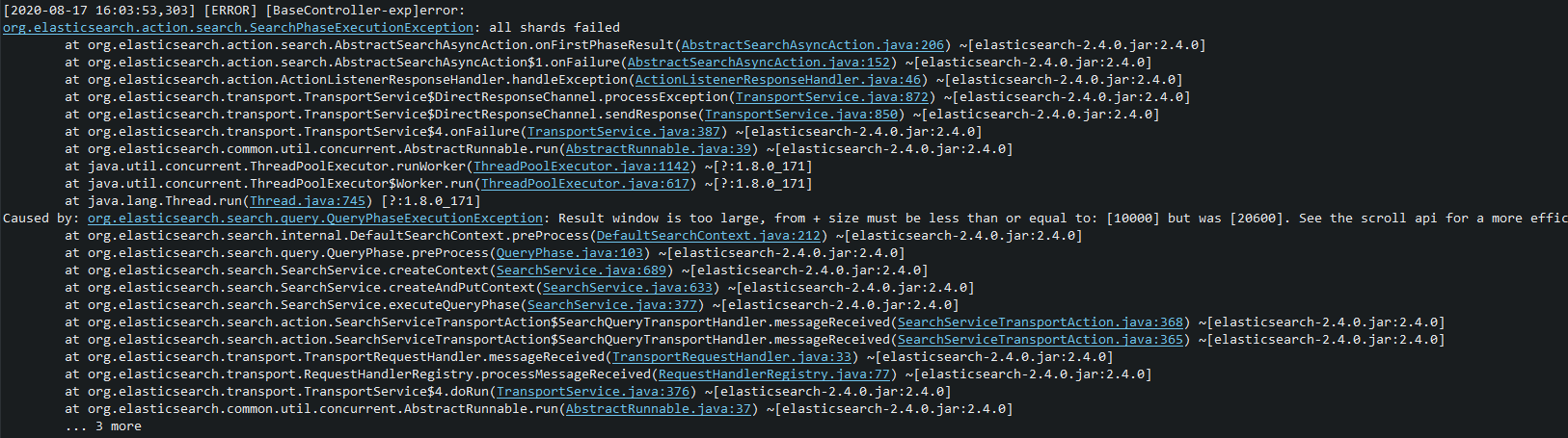 【解决方法】ES分页查询时出现：Result window is too large, from + size must be less than or equal to: [10000 ...