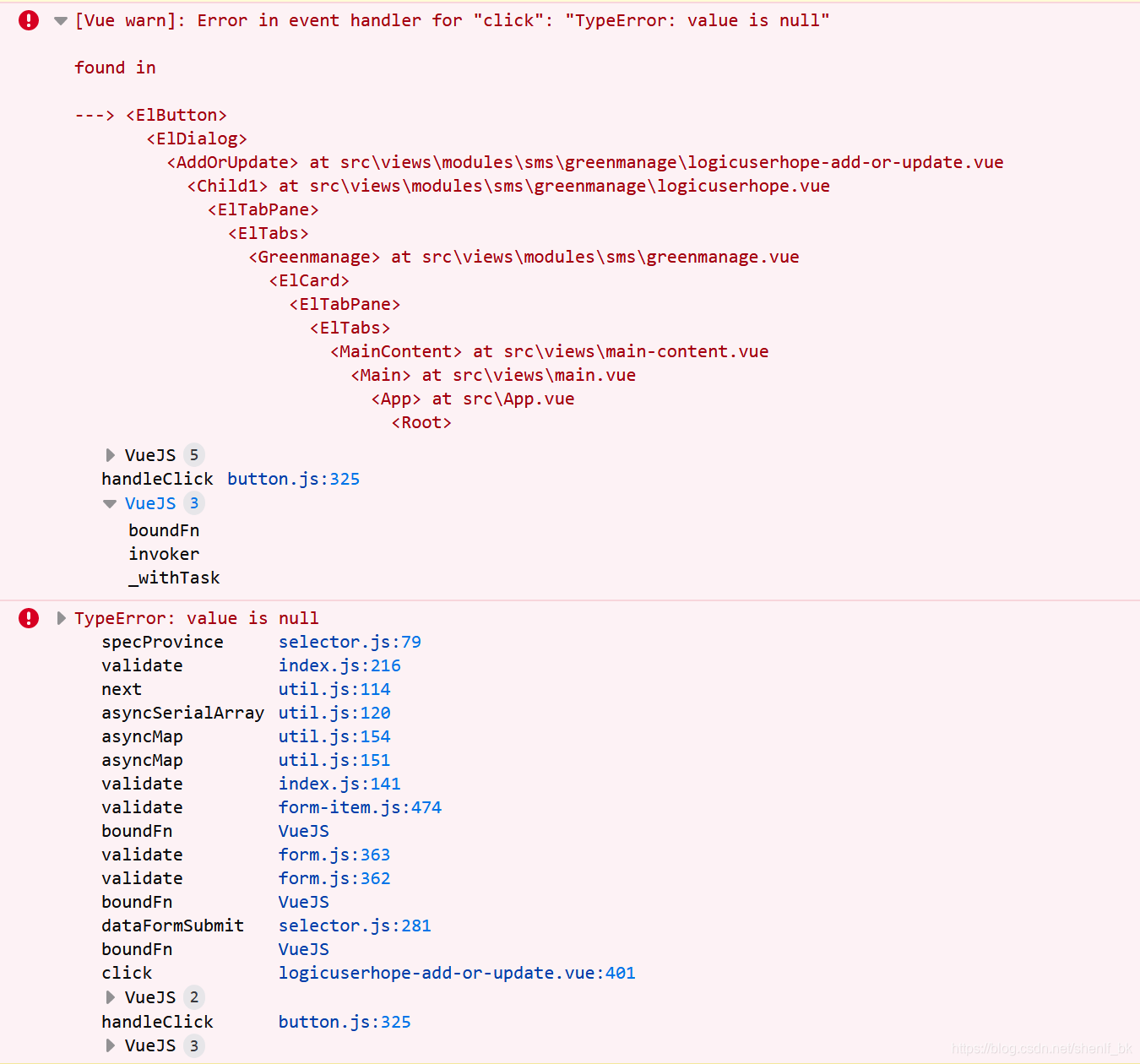 Vue Warn Error In Event Handler For Click Typeerror Value Is Null Vue Warn Error In