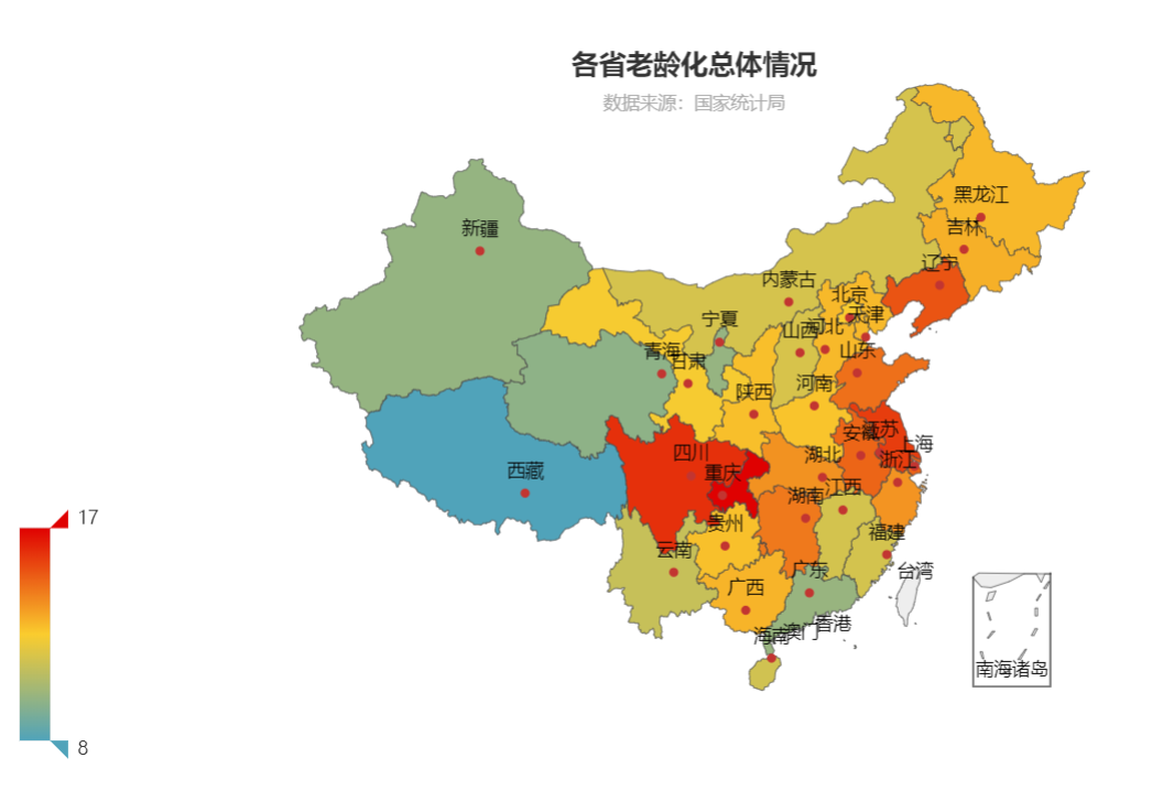 pyecharts画中国地图（省、市）：如何调整渐变颜色、浏览器中大小、生成的HTML打开是空白无法显示的问题_pyecharts地图颜色 ...