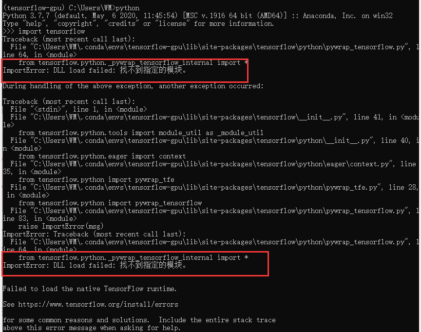 tensorflow-gpu安装报错：DLL load failed:找不到指定的模块解决办法_tensorflow-gpu dll load failed: 找不到指定的模块。-CSDN博客