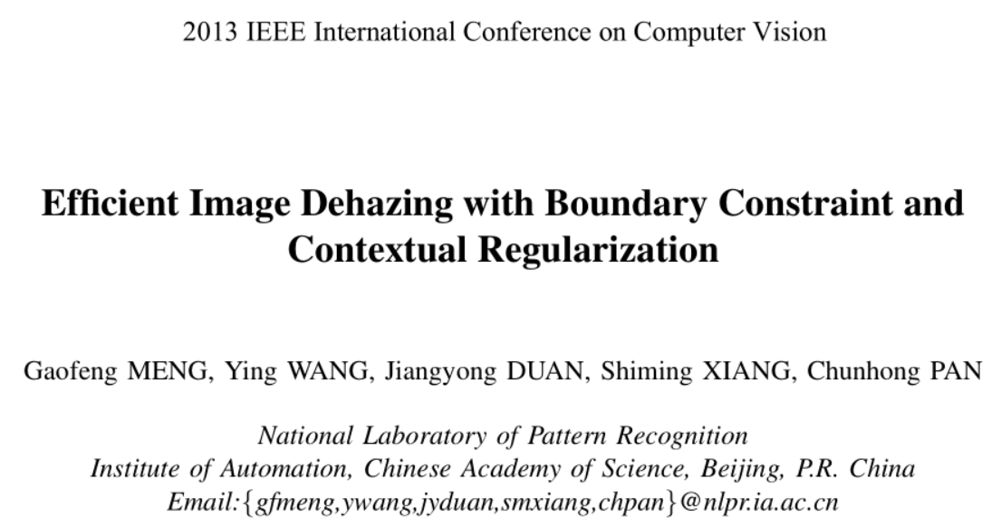 论文阅读：Efficient Image Dehazing with Boundary Constraint and Contextual Regularization-CSDN博客