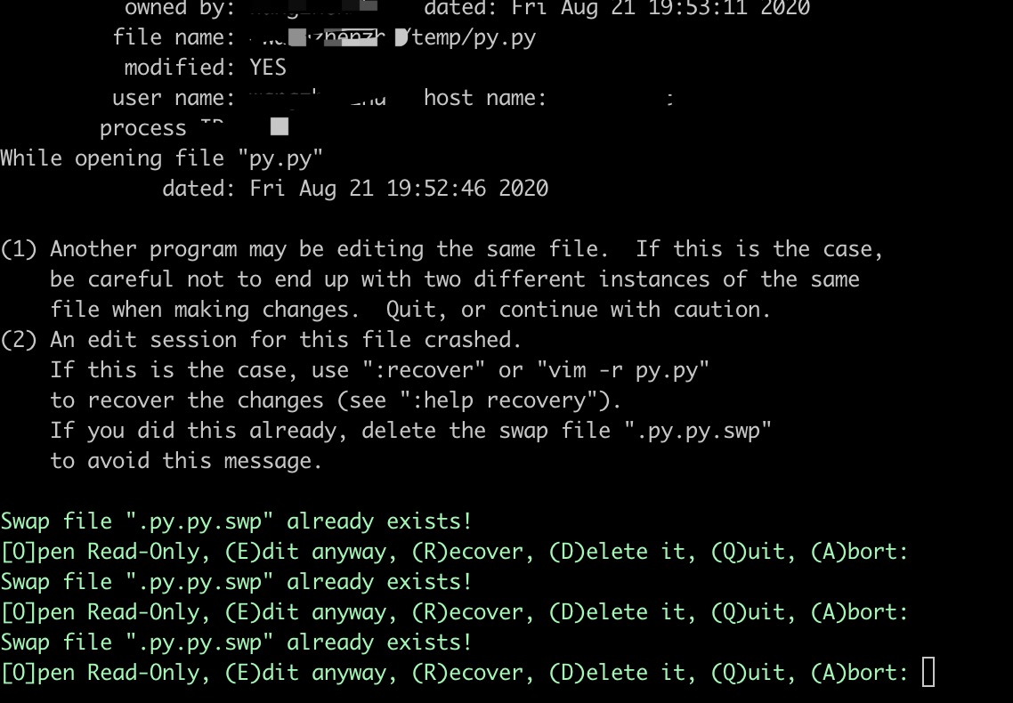 解决 swap file “*.swp”already exists！问题_swap file ".in3.py.swp" already exists!-CSDN博客