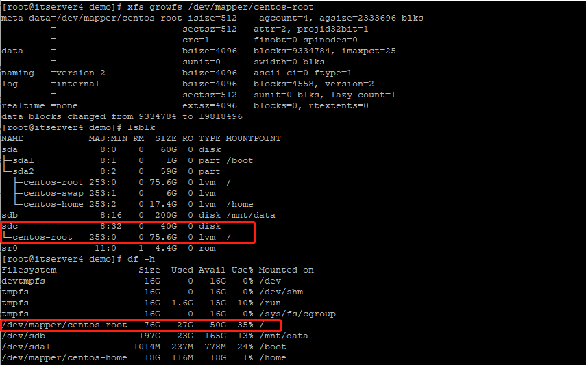 linux（虚拟机） xfs系统磁盘扩容操作(磁盘多个分区，新增磁盘新增物理卷来扩容逻辑卷)_linux xfs更新逻辑卷-CSDN博客
