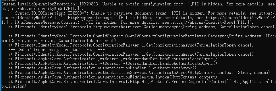 IDX20803: Unable to obtain configuration from: ‘[PII is hidden_system.invalidoperationexception ...