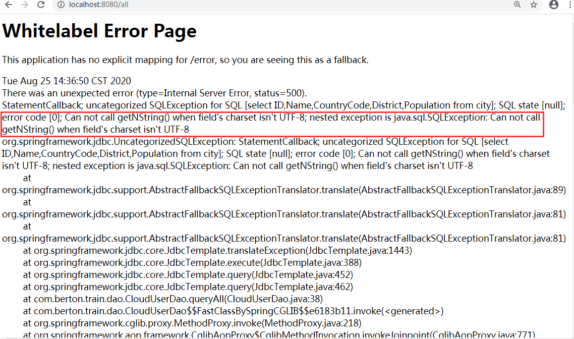 解决错误 Can not call getNString() when field‘s charset isn‘t UTF-8_can not call getnstring() when ...