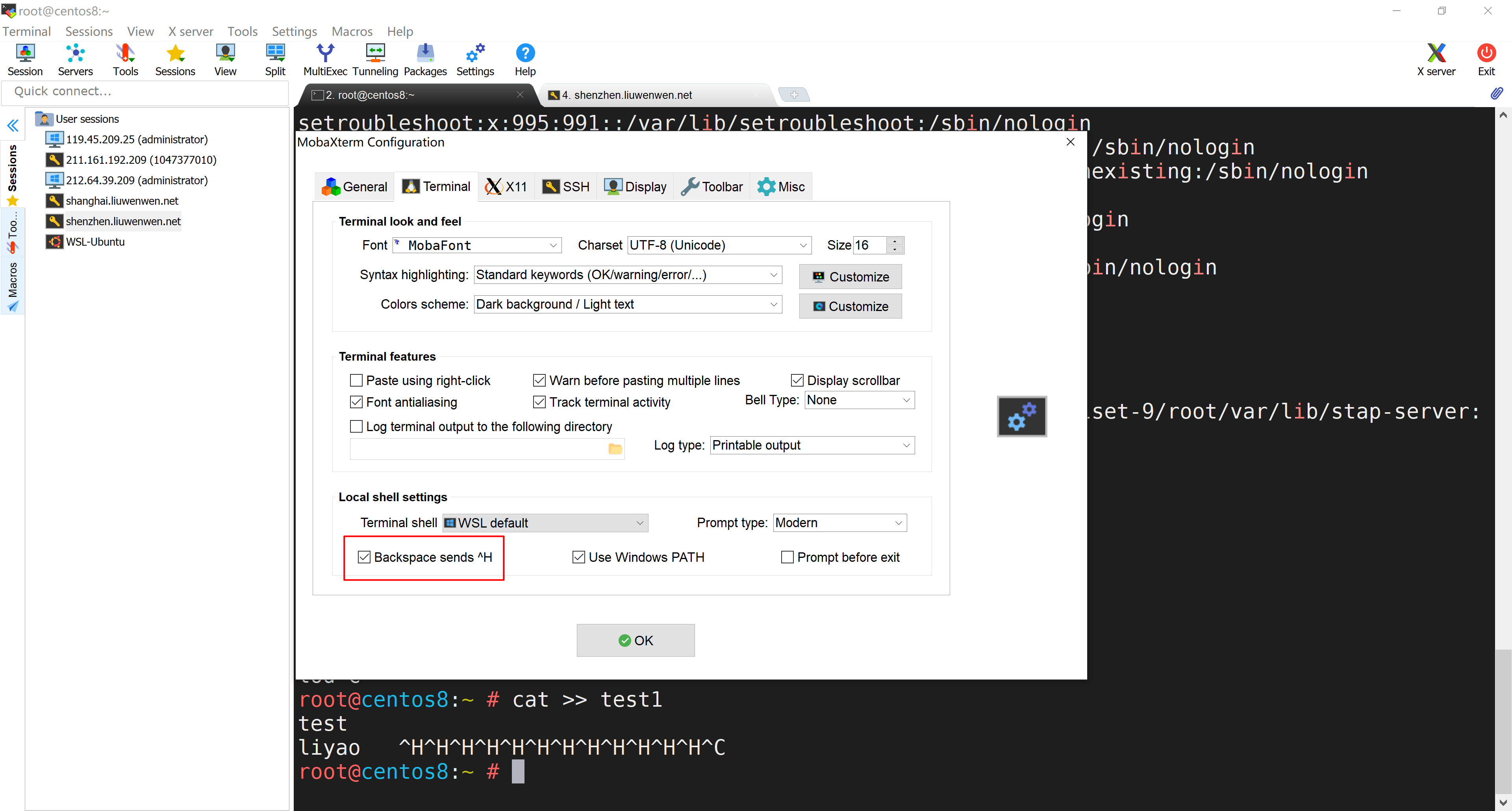 Mobaxterm中Backspace发送^H的问题_mobaxterm backspace-CSDN博客