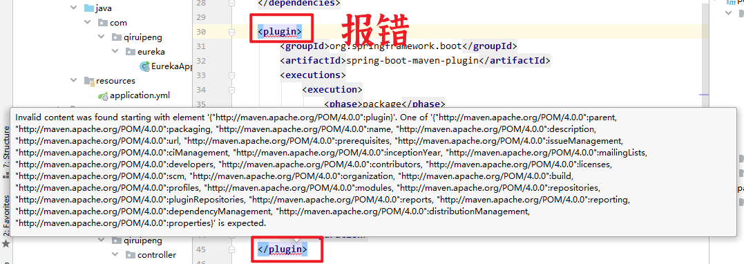Invalid content was found starting with element ‘{“http://maven.apache.org/POM/4.0.0“:plugin ...