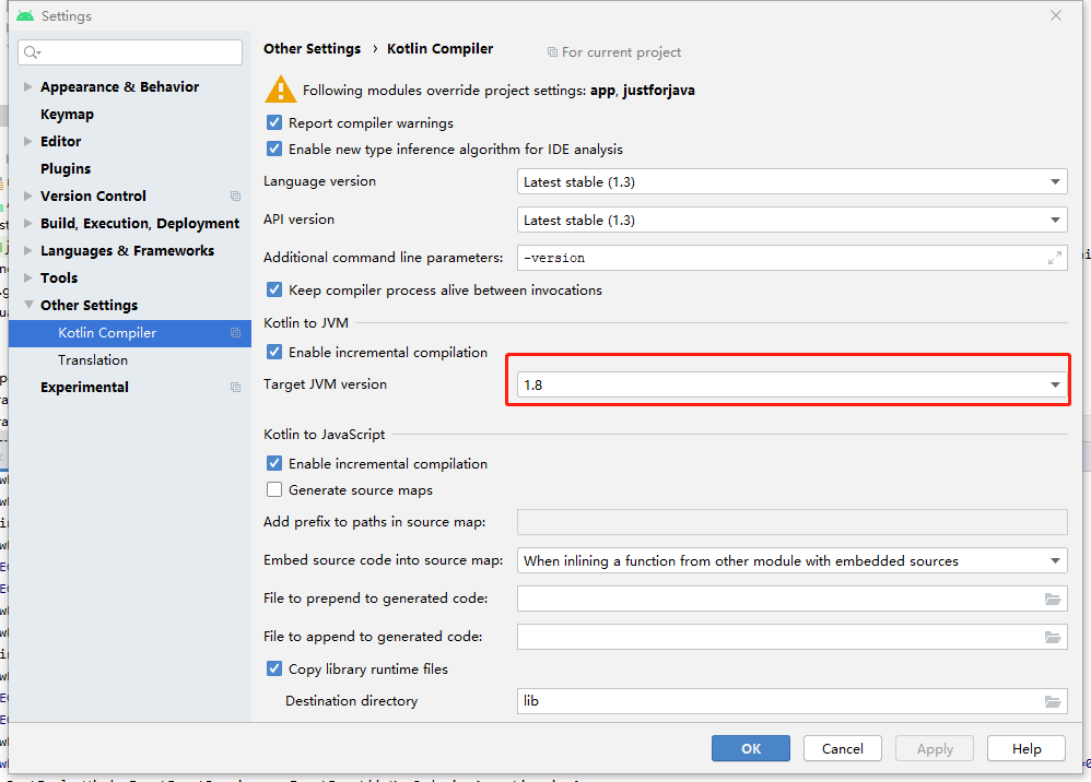 关于使用kotlin里产生JVM错误_kotlinoptions { jvmtarget = '1.8' }-CSDN博客