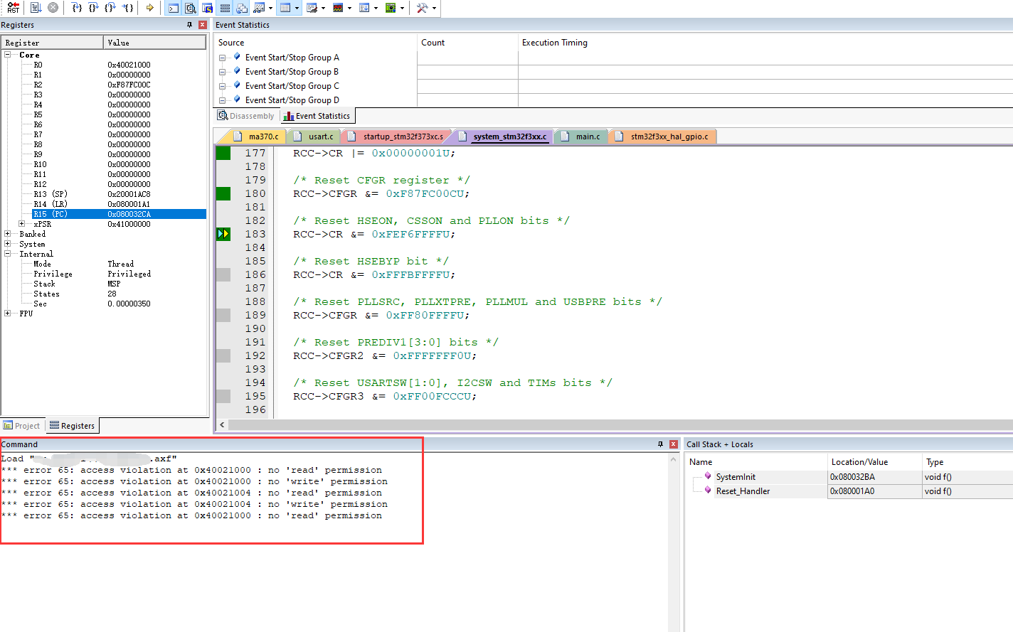 Keil V5仿真出现 Error 65 Access Violation At 0x40021000 No ‘read‘ Permission 解决办法 Error 65