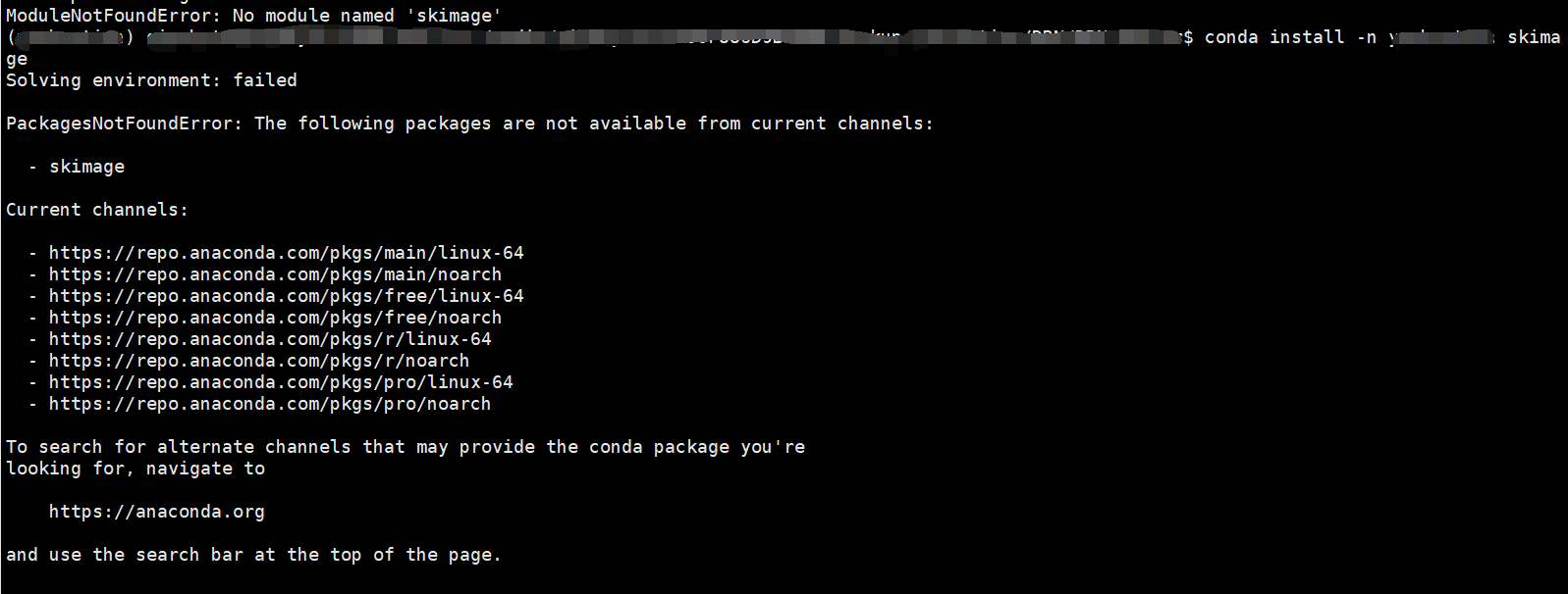 Solving environment: failed ResolvePackageNotFound或者 ...