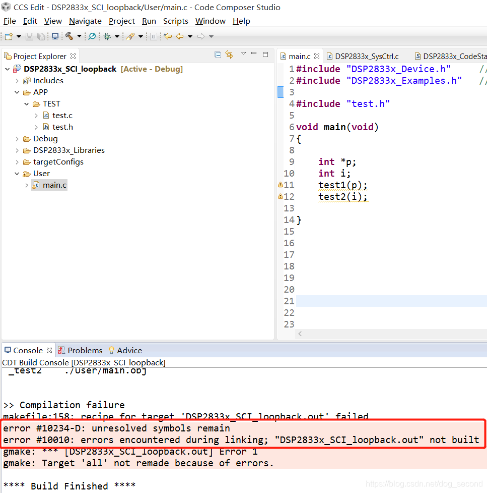 Dsp 28335 编译过程中的10234 D、10010报错error 10234 D Unresolved Symbols Remain Error 1 Csdn博客